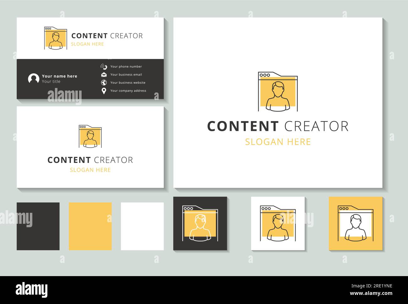 Content creator logo design with editable slogan. Branding book and business card template Stock ...