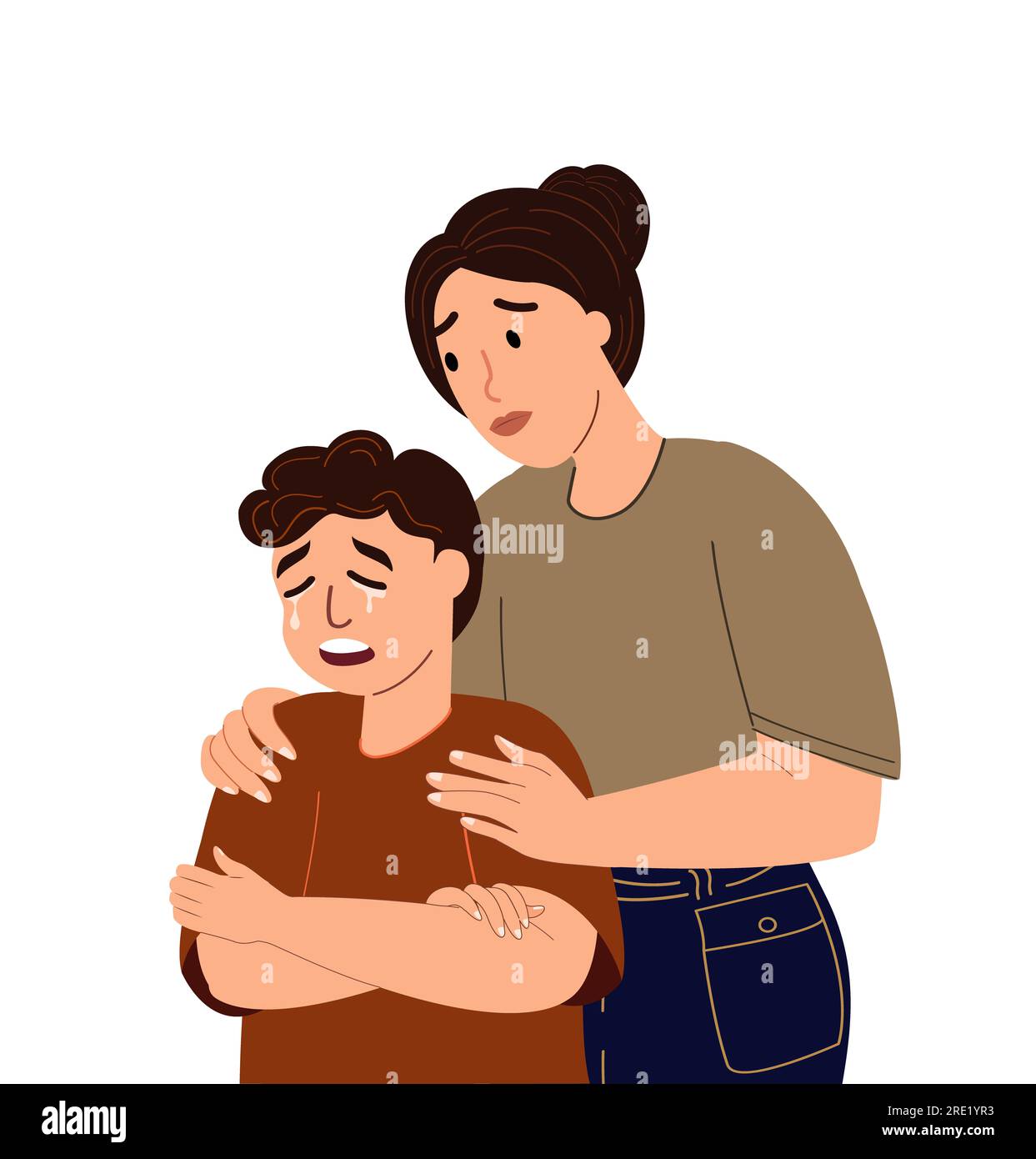 Mother supporting her crying son,care concept.Mom comforting depressed ...