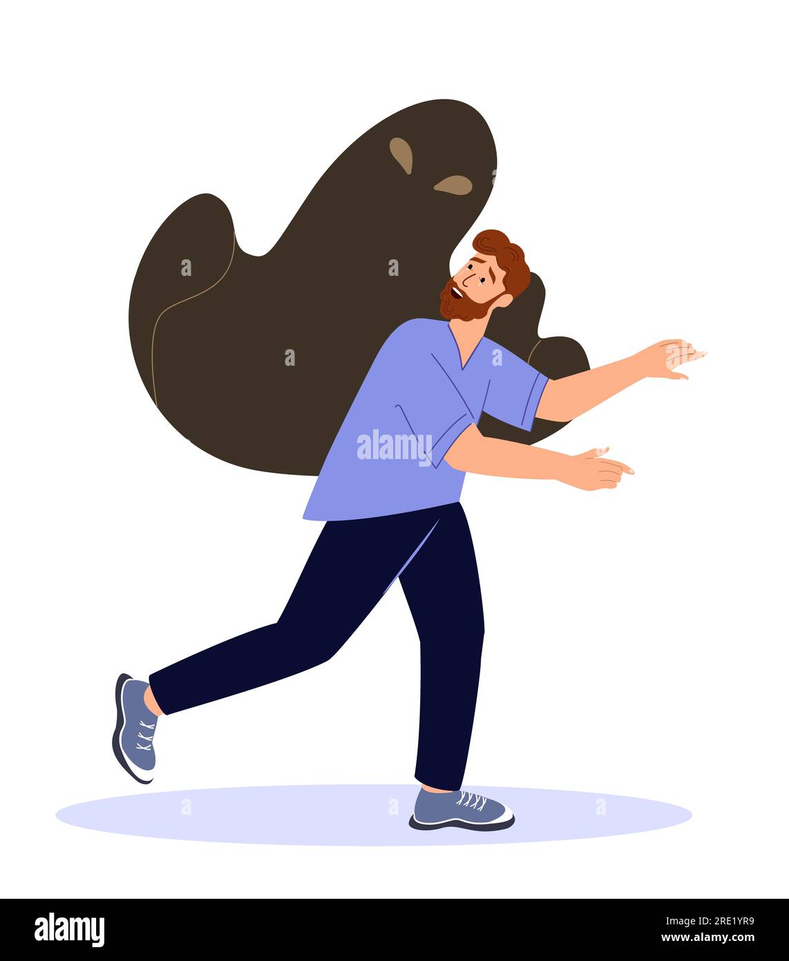 Scraed and crying Man running from his fear in mind.Panic attack ...