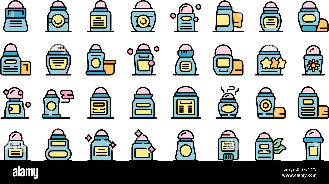 Roll-on deodorant icons set outline vector. Fashion spa. Face skin thin ...