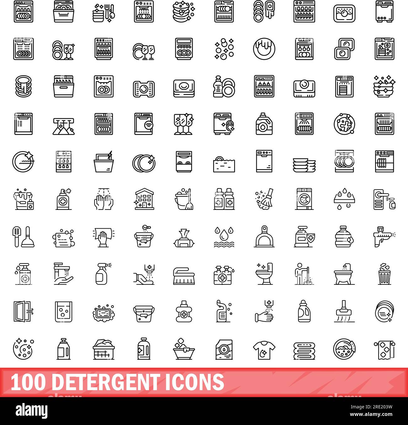 100 detergent icons set. Outline illustration of 100 detergent icons ...