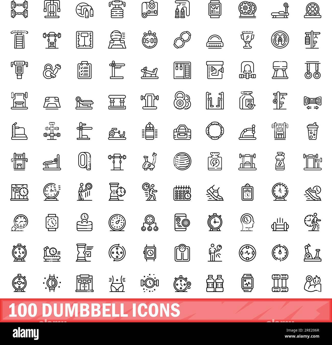 100 dumbbell icons set. Outline illustration of 100 dumbbell icons vector set isolated on white ...