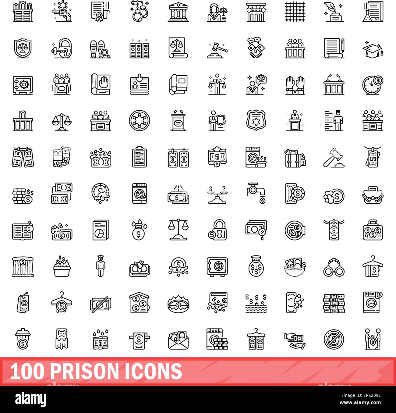 100 prison icons set. Outline illustration of 100 prison icons vector ...