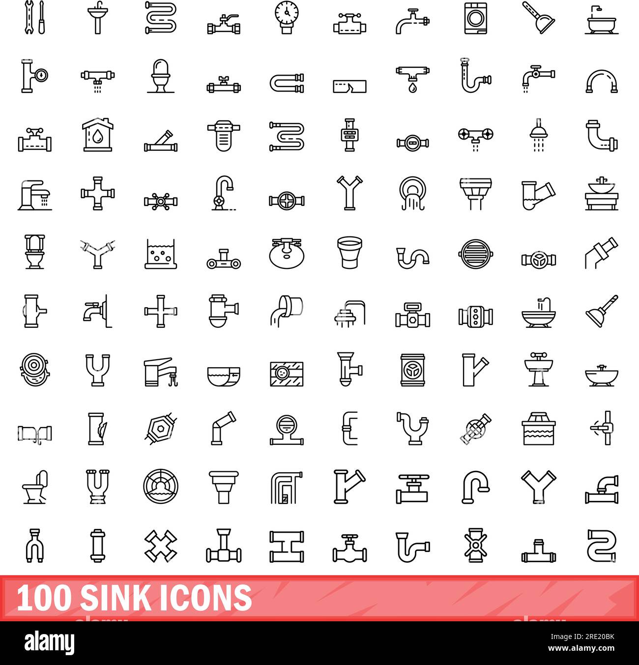 100 sink icons set. Outline illustration of 100 sink icons vector set ...