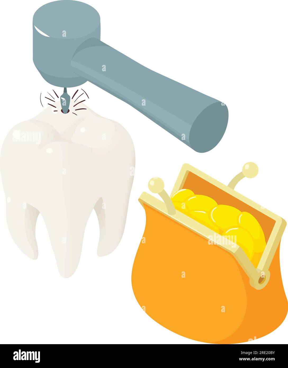Tooth treatment icon isometric vector. Caries removing process and coin ...