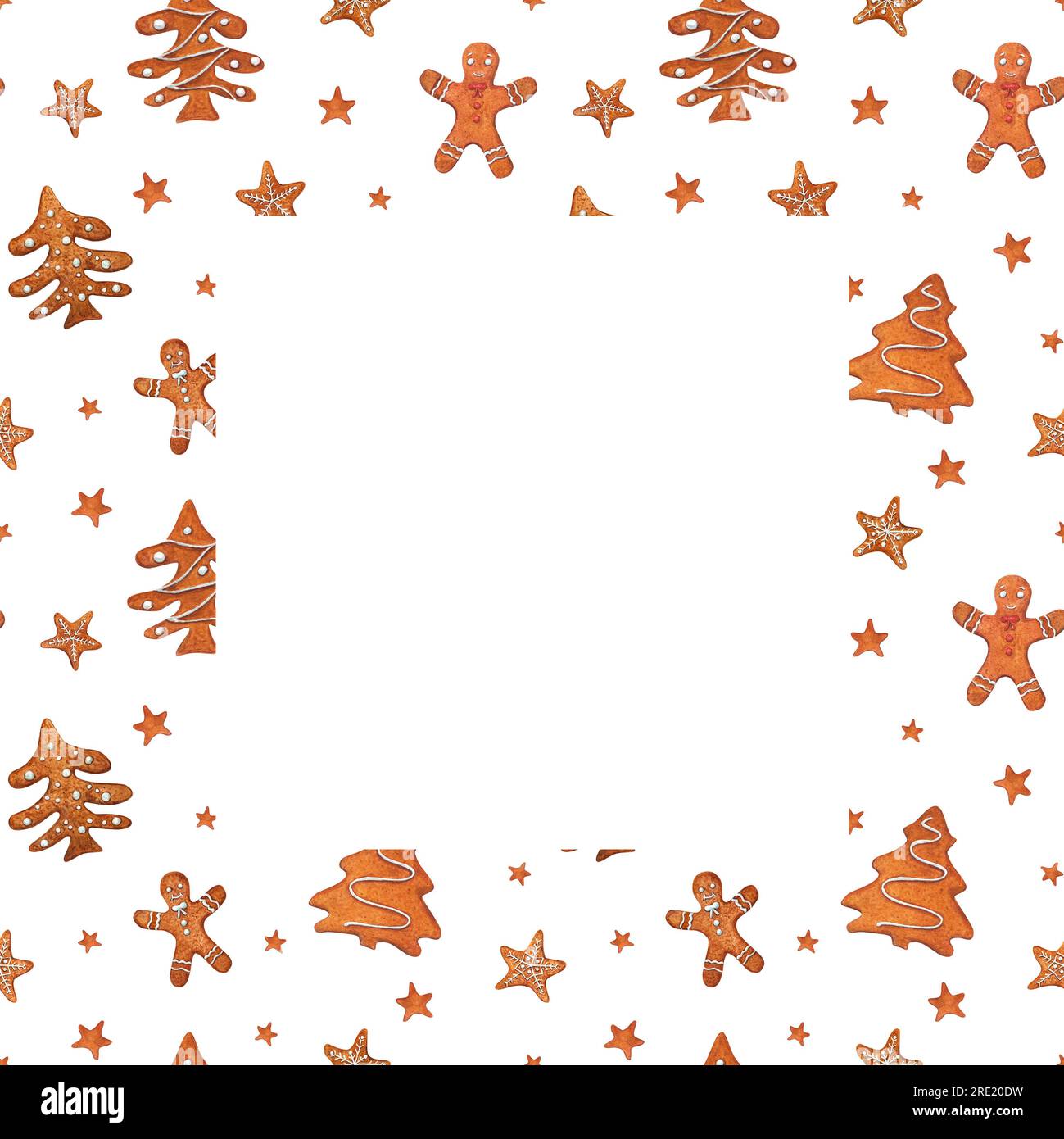 Watercolor frame of Christmas gingerbread cookies. gingerbread man ...