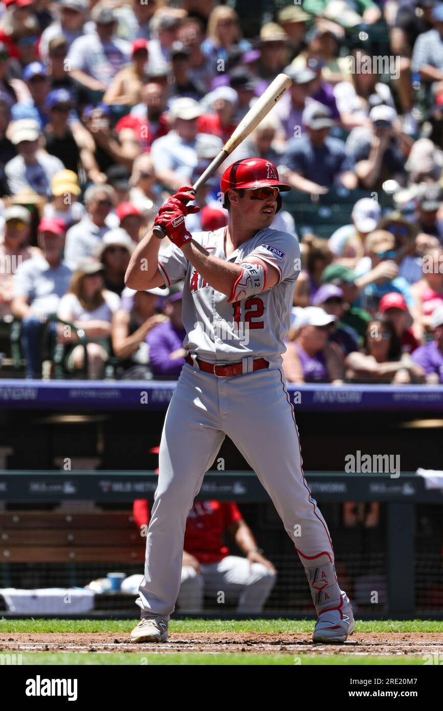 Los Angeles Angels right fielder Hunter Renfroe (12) waits for the ...