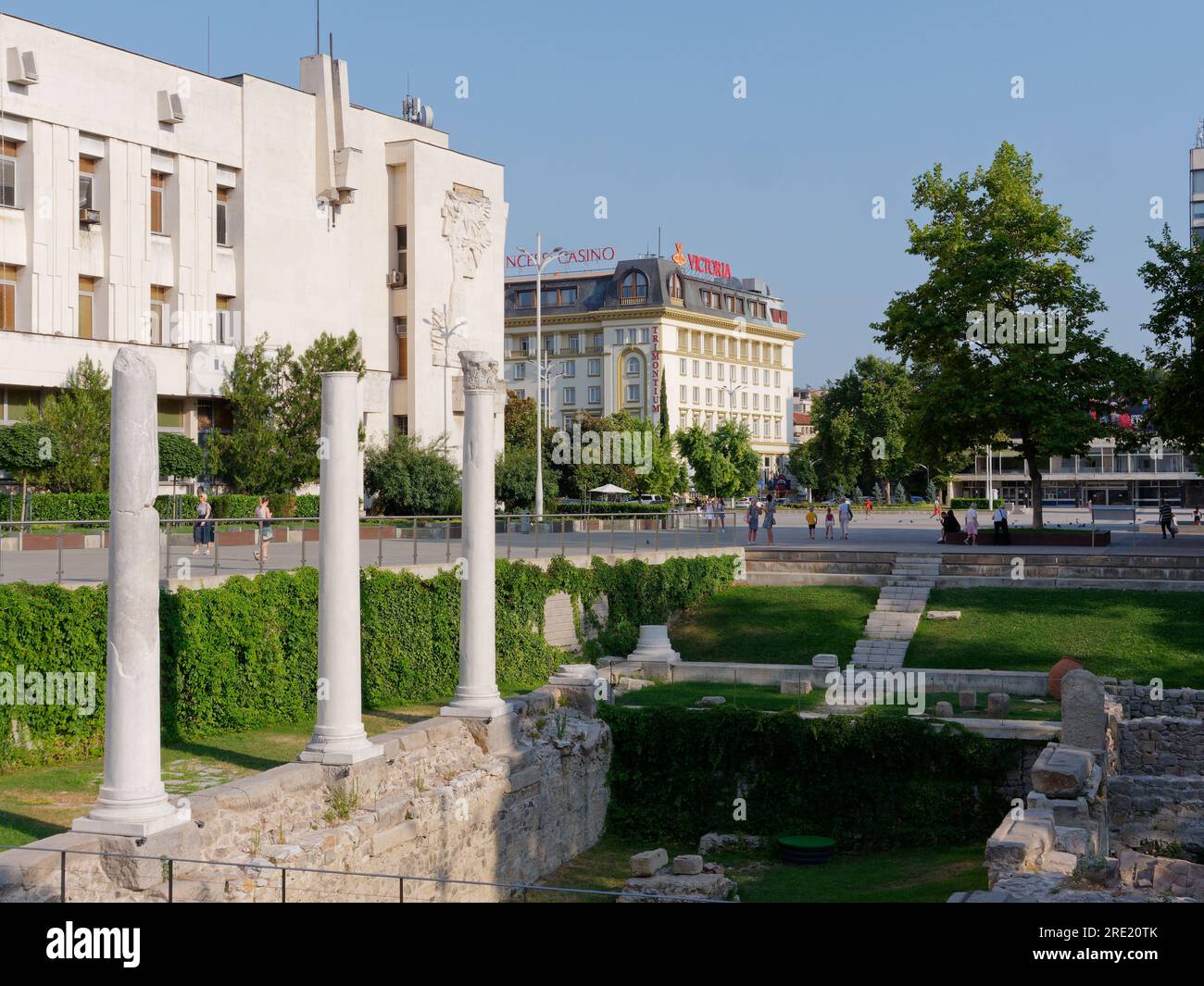 Ancient ruins beside the high street in the City of Plovdiv, Bulgaria ...