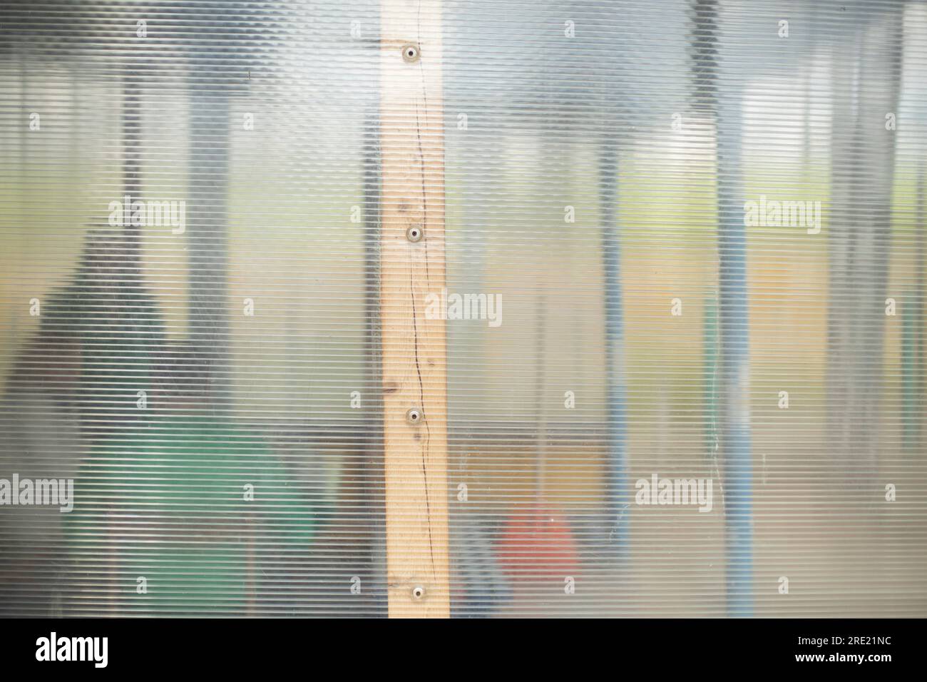 Plastic wall. Transparent plastic. Details of structure of veranda ...