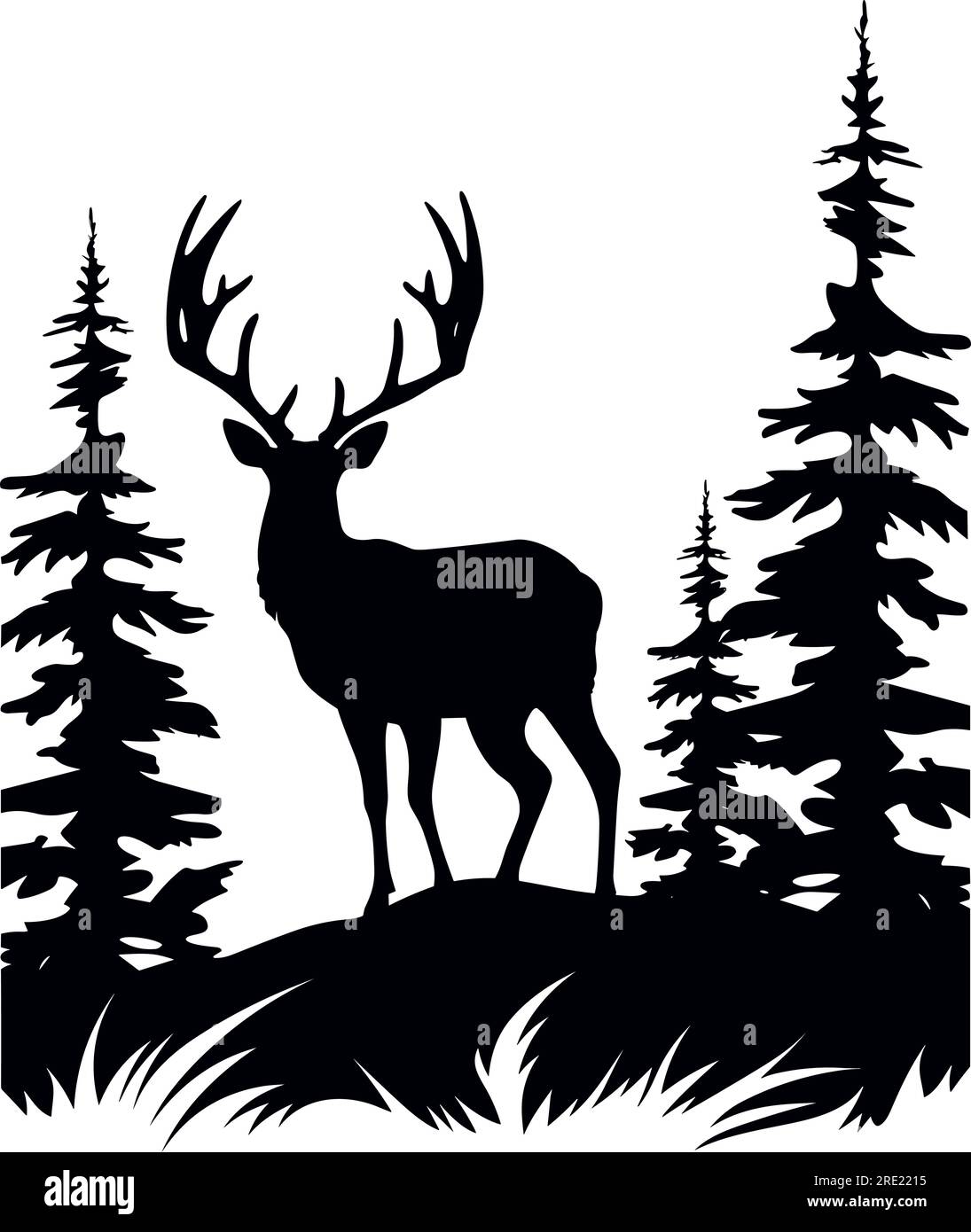 Vector illustration landscape with forest and deer Stock Vector Image ...