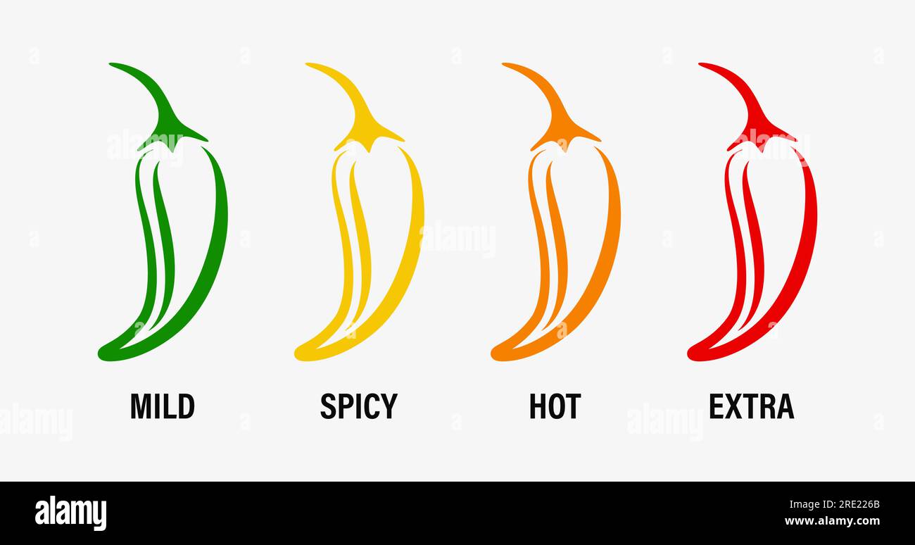 Flat Vector Spicy Chili Pepper Levels on White Background. Red Jalapeno ...