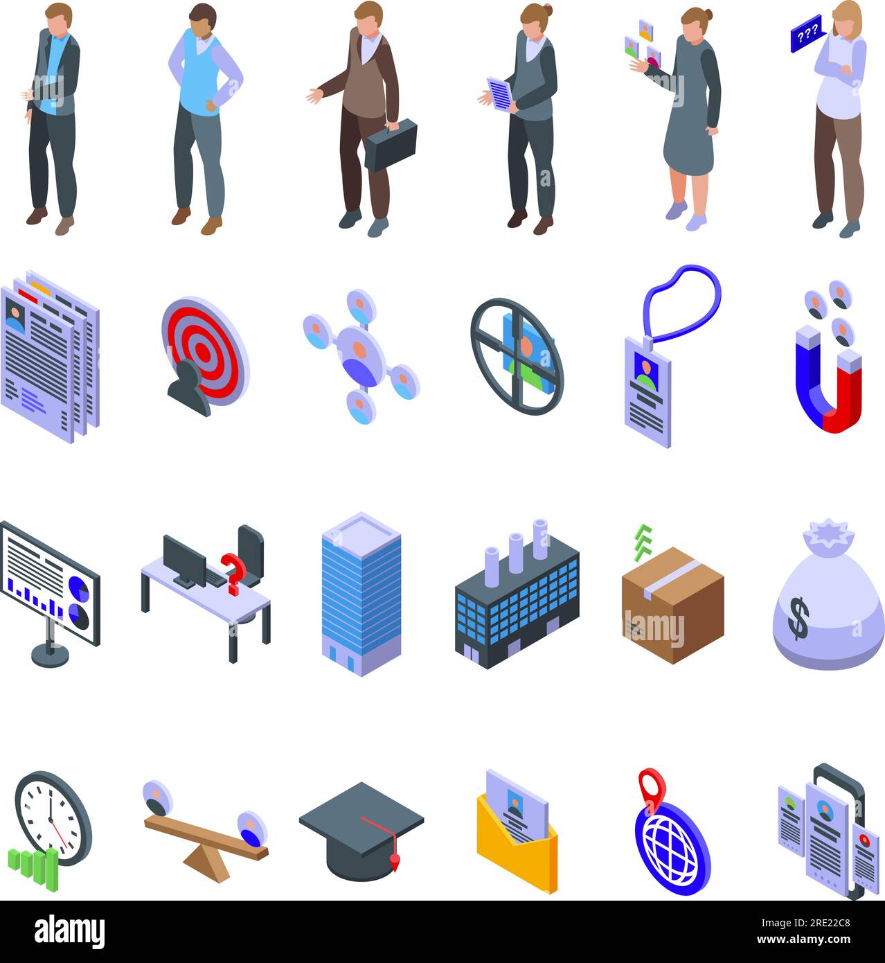 Human resources manager icons set isometric vector. Social office. Data ...