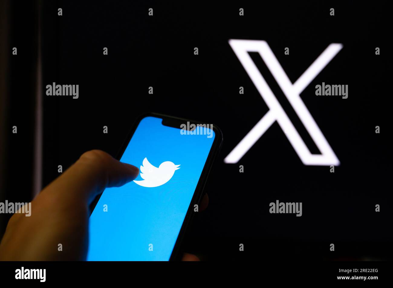 CALIFORNIA, USA, 24. JULY 2023: New logo of Twitter. Old and new logo ...