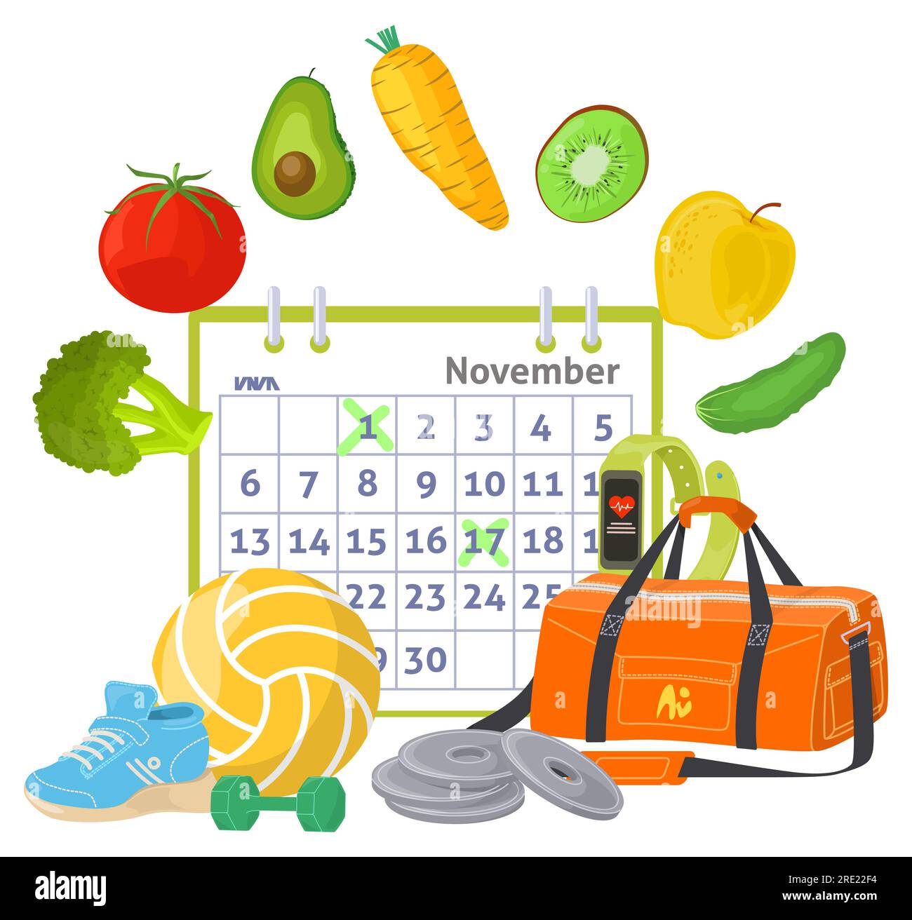 Sport and health vector poster with calendar schedule of training and ...