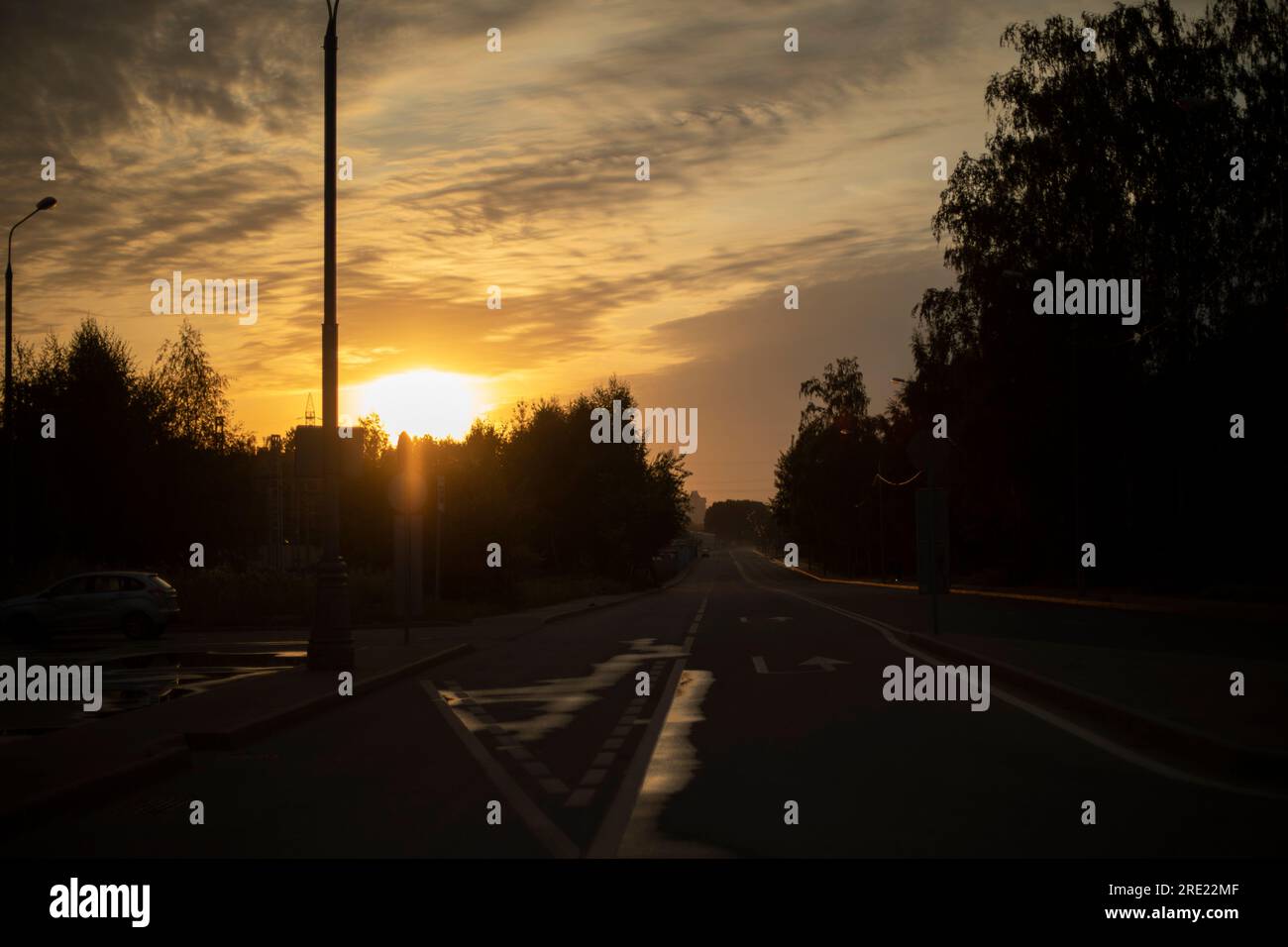 Road at sunset. Empty track. Evening on highway. Freeway details Stock ...