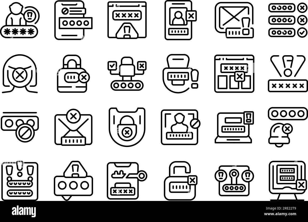 Wrong password icons set outline vector. Shield security. Work data ...