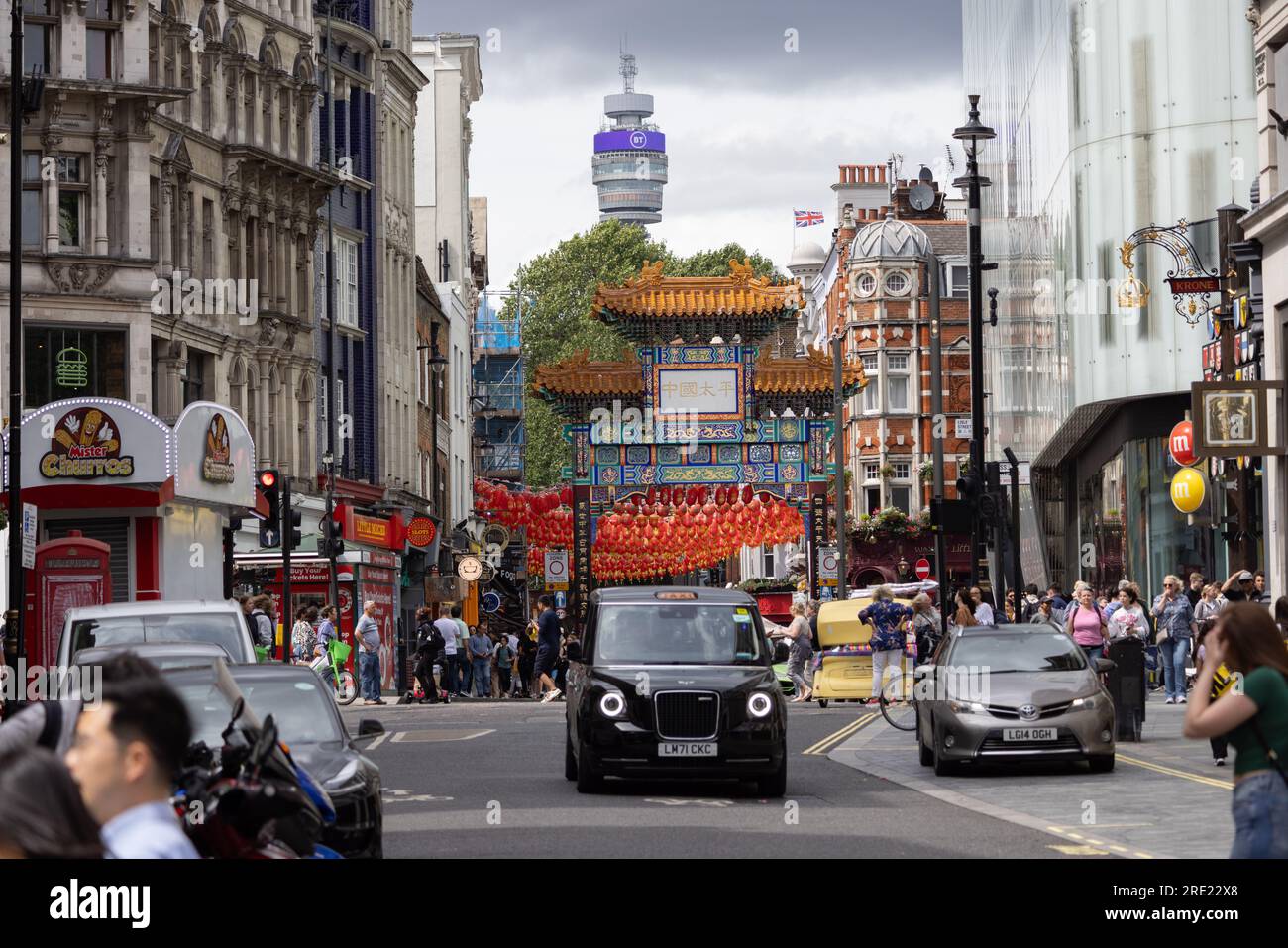 BT Tower seen in the distance behind China Town, central London ...