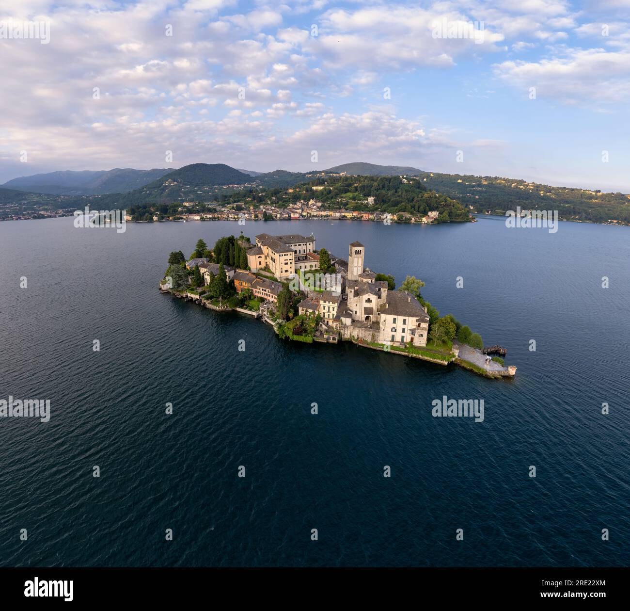 Lake Orta Italy. Aerial view of a beautiful mountain lake with small ...