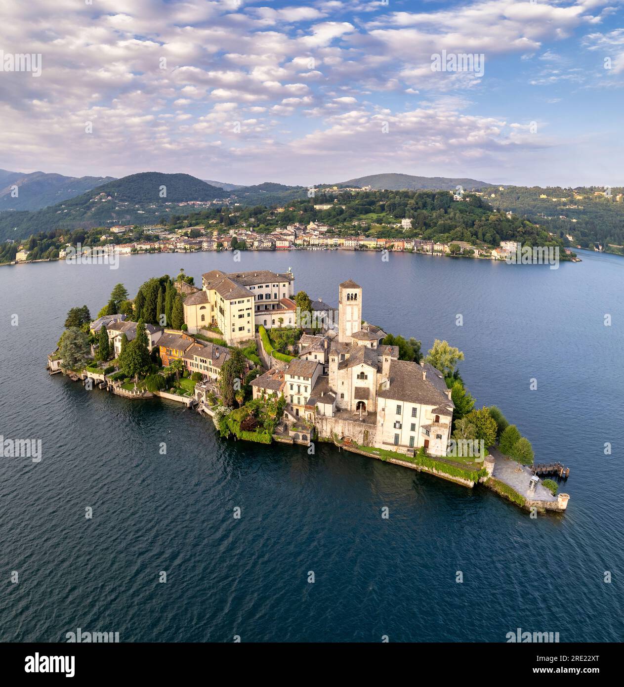 Lake Orta Italy. Aerial view of a beautiful mountain lake with small ...