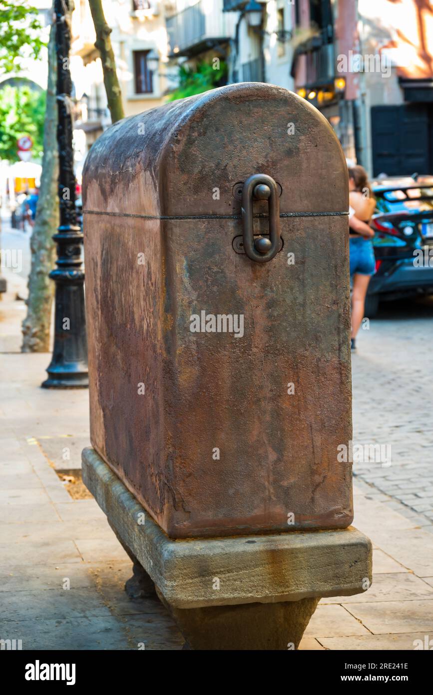 Barcelona, Spain - May 26 2022: Sculpture on La Rambla street in the ...