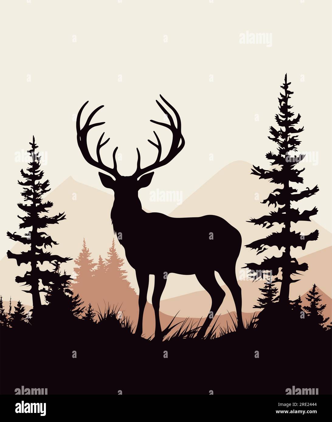 Vector illustration landscape with forest and deer Stock Vector Image ...