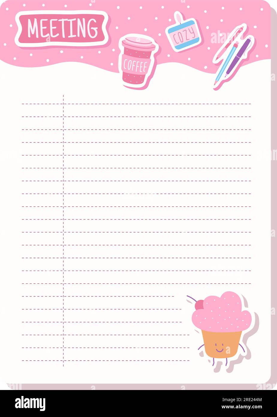 Planner list. Meeting reminder, pink colors, cute maffin, different ...