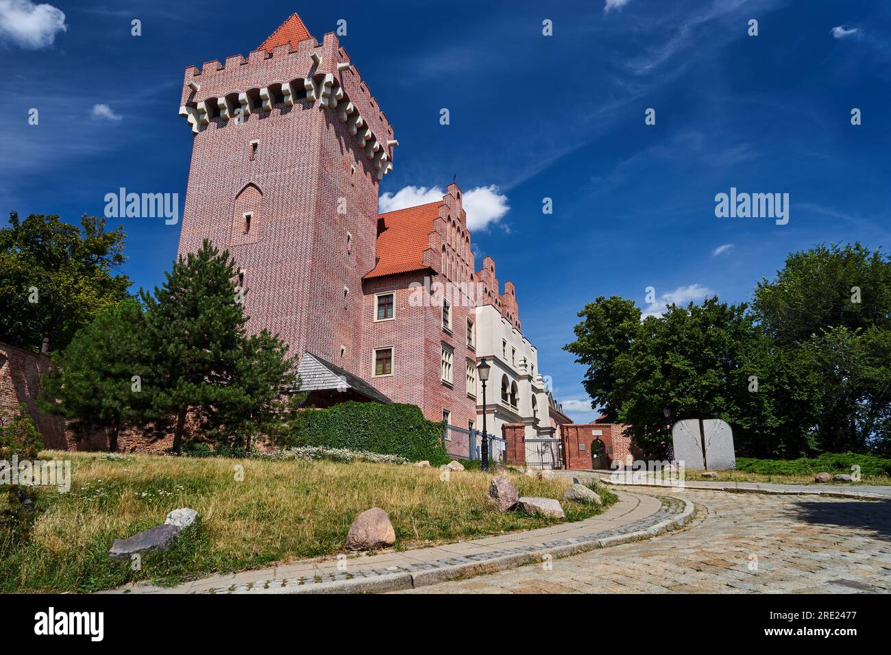 metal entrance gate and tower red brick reconstructed royal castle in ...