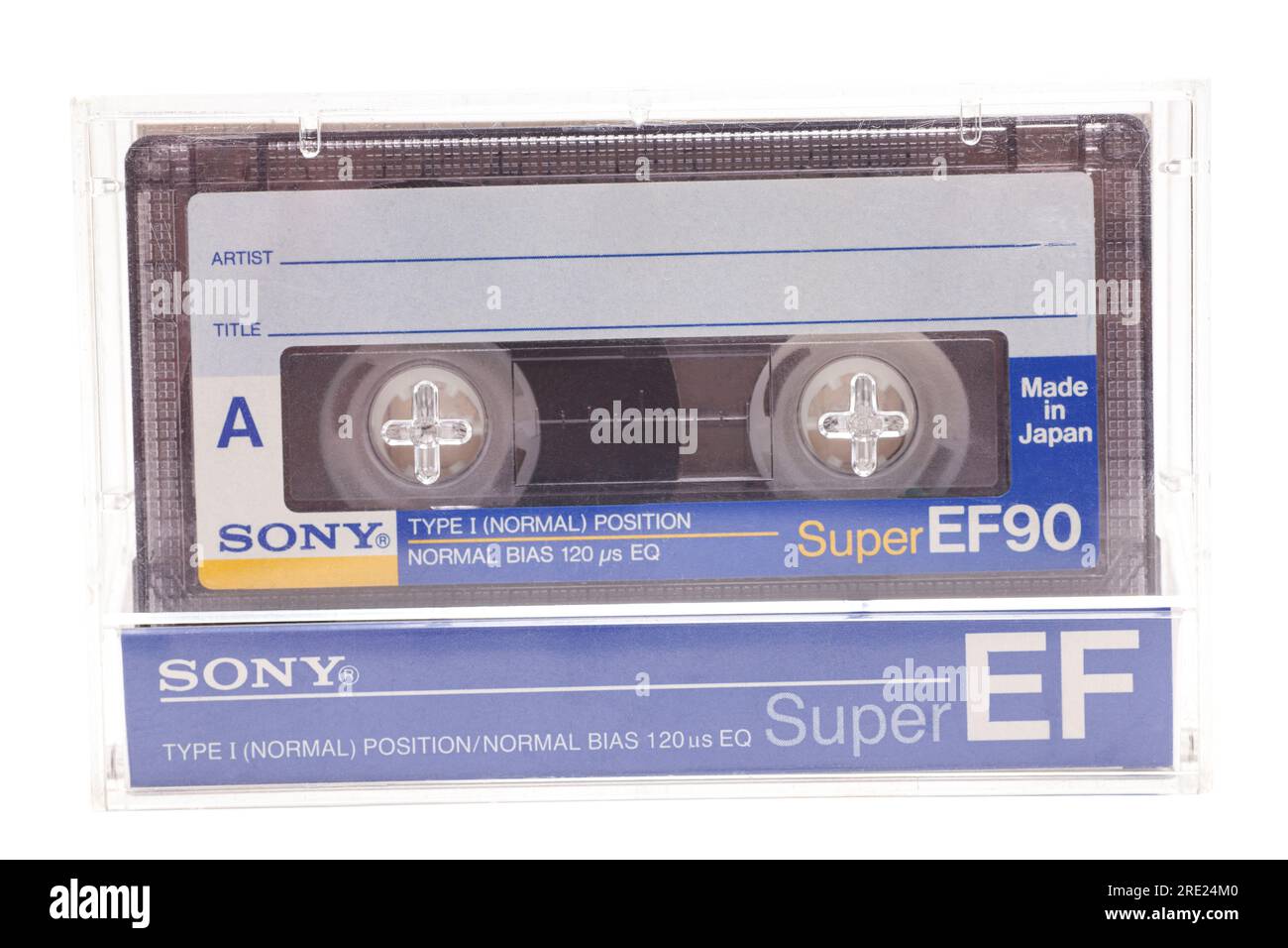 Audio cassette tape SONY Super EF90, side A, in case, isolated on white ...