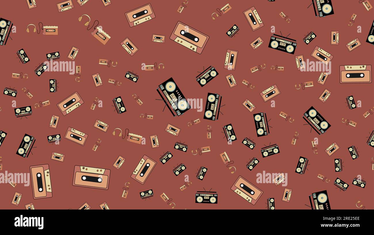 Texture, seamless pattern from audiowder with headphones, old vintage ...