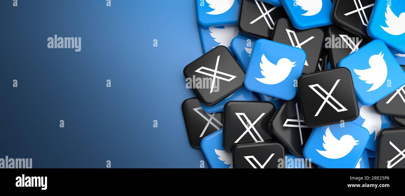 Twitter has been renamed to X by X Corp. Logos of Twitter and X Corp ...