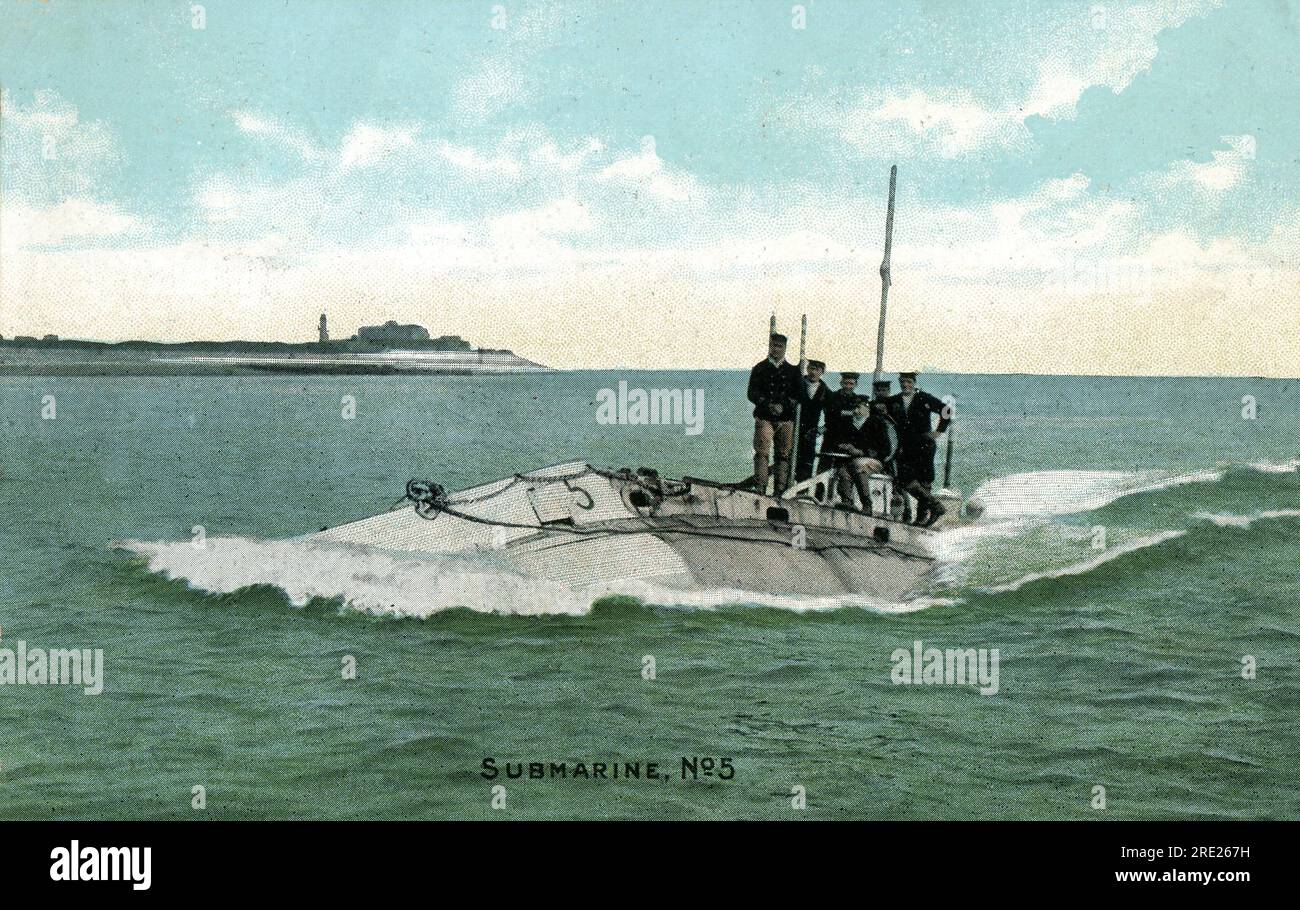 An antique postcard entitled “Submarine, No.5” depicting the Royal Navy ...