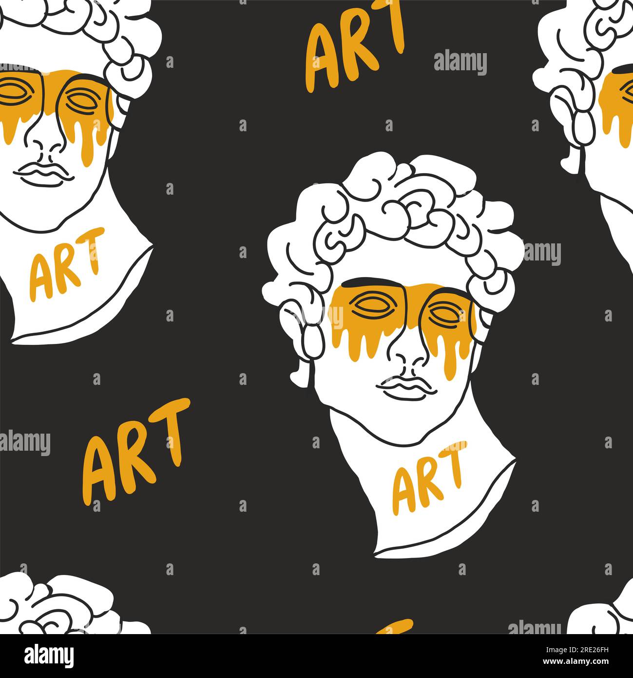 Seamless pattern with greek sculptures. Men faces. Stylish black ...