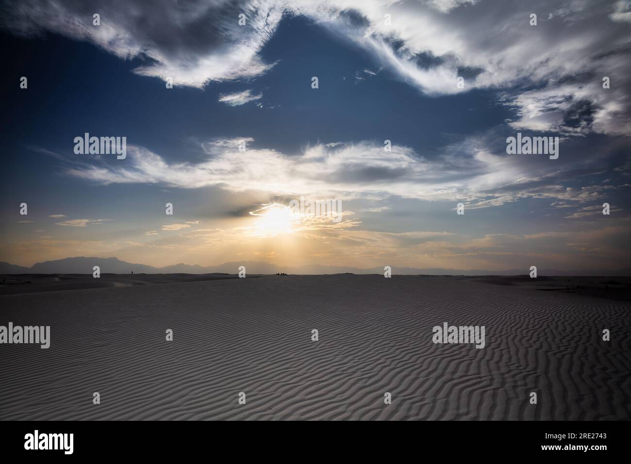 The sun set on wind blown sands of White Sands National Park near ...