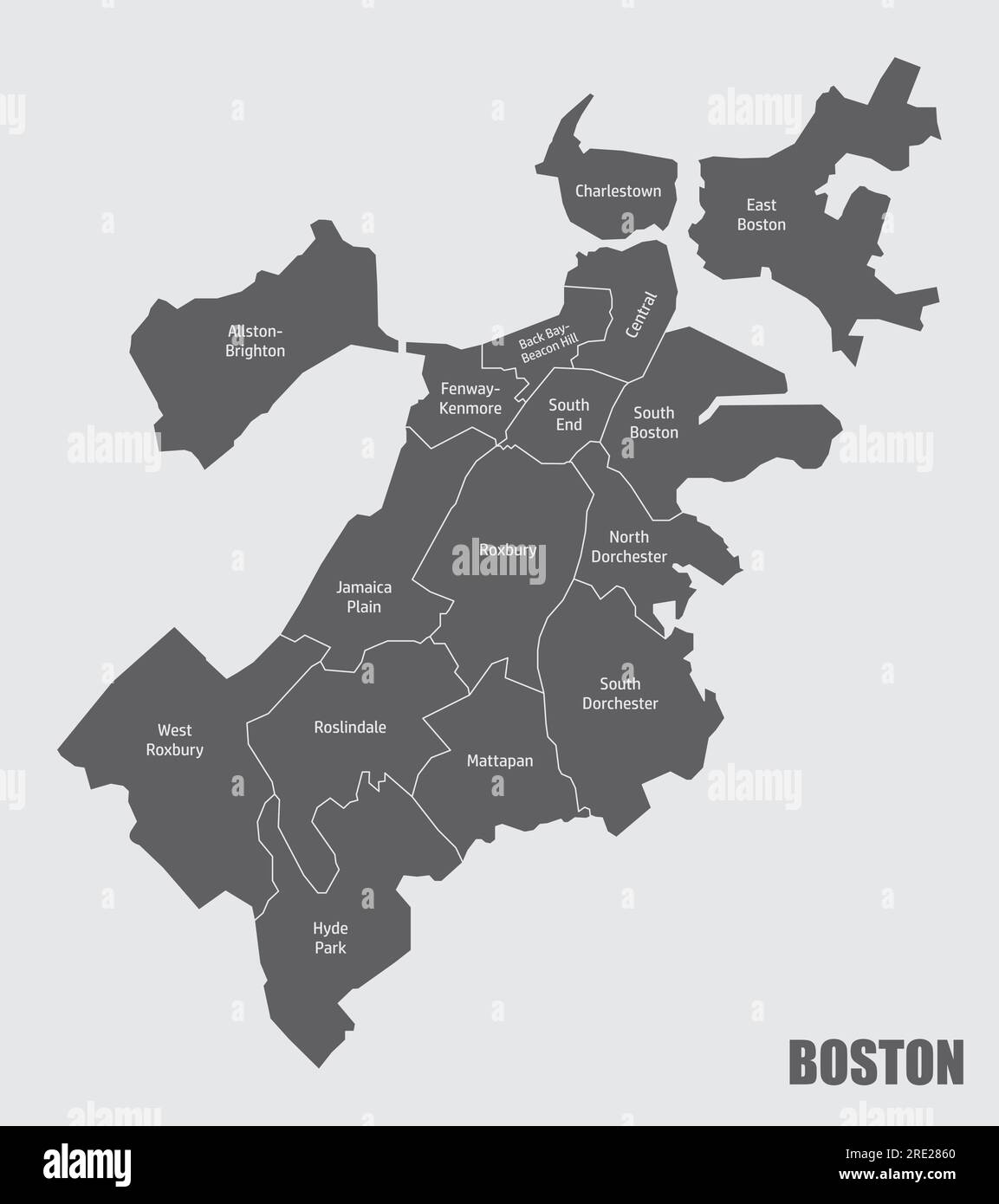 Boston city, administrative map isolated on gray background Stock ...