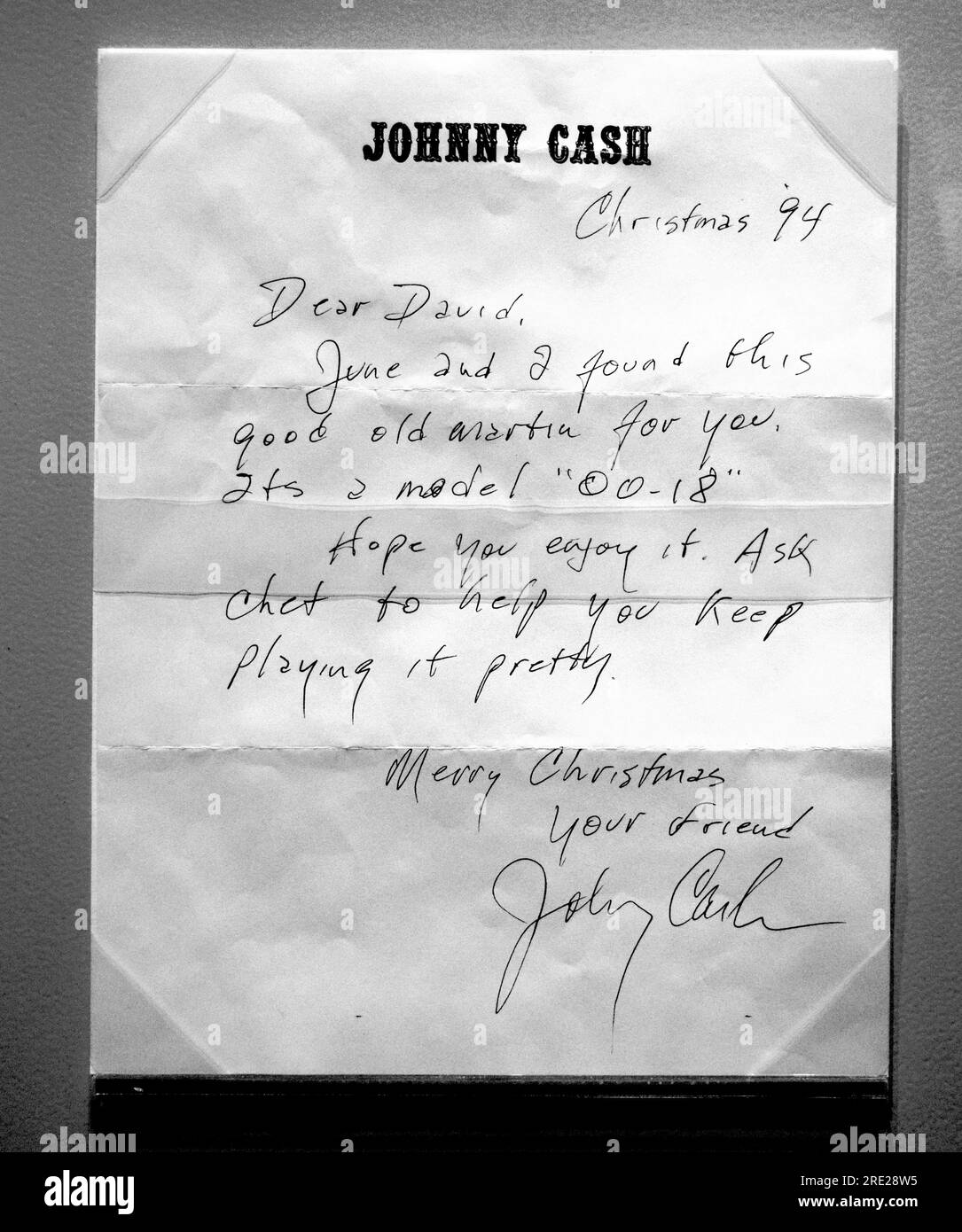 A letter from country music legend Johnny Cash written to a friend on ...
