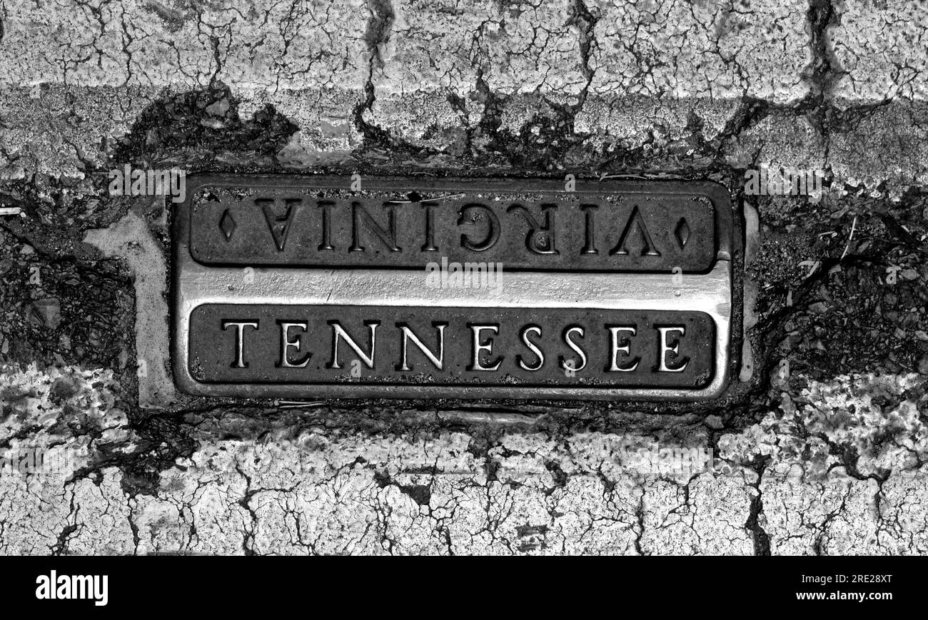 A metal marker in the middle of State Street in downtown Bristol ...
