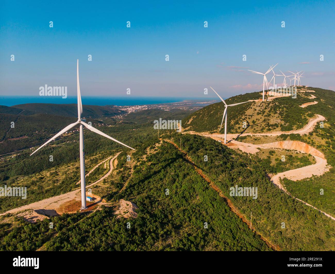Wind power stations. Renewable energy and clean energy. Wind power is the use of air flow ...
