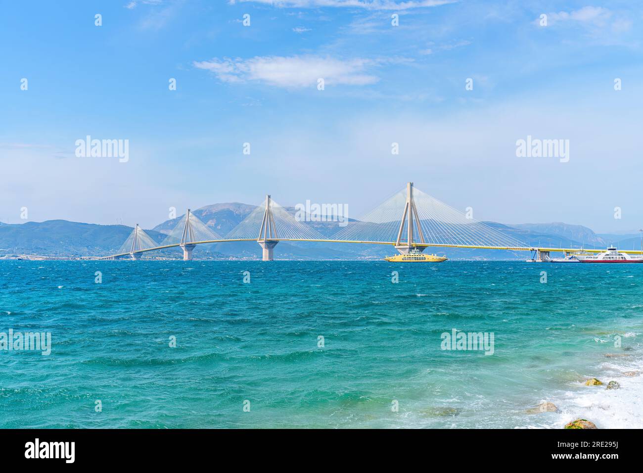 Modern Bridge Rion-Antirion. The bridge connecting the cities of Patras ...