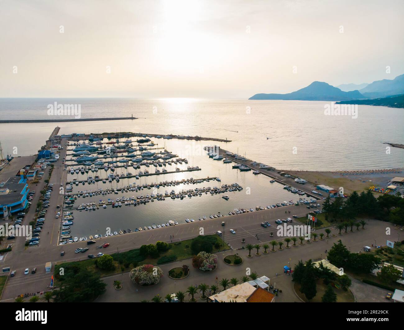 Aerial view of marina in Bar in Montenegro. Harbor for yacht and port ...