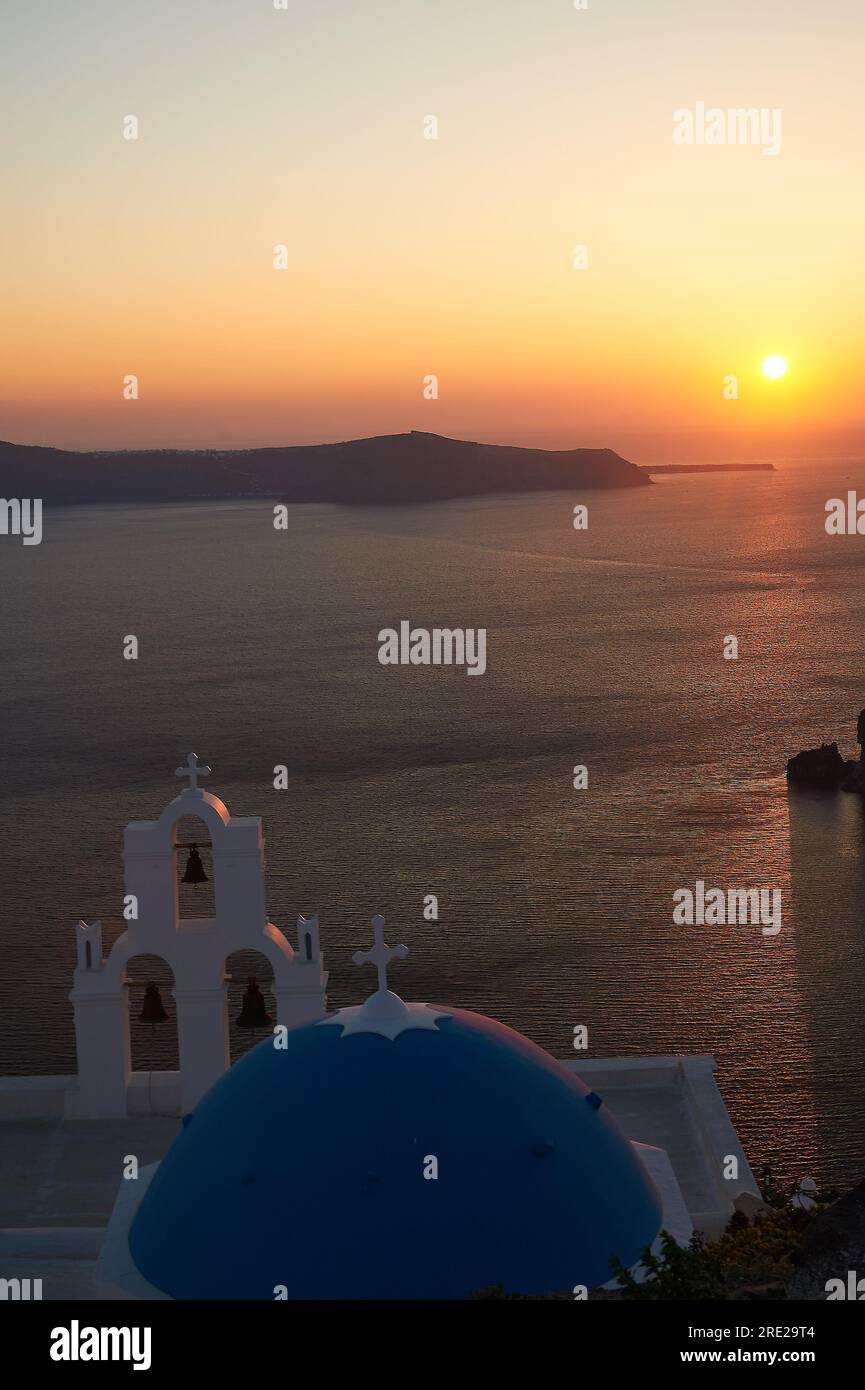 Iconic Three Bells of Fira on the Greek island of Santorini Stock Photo ...
