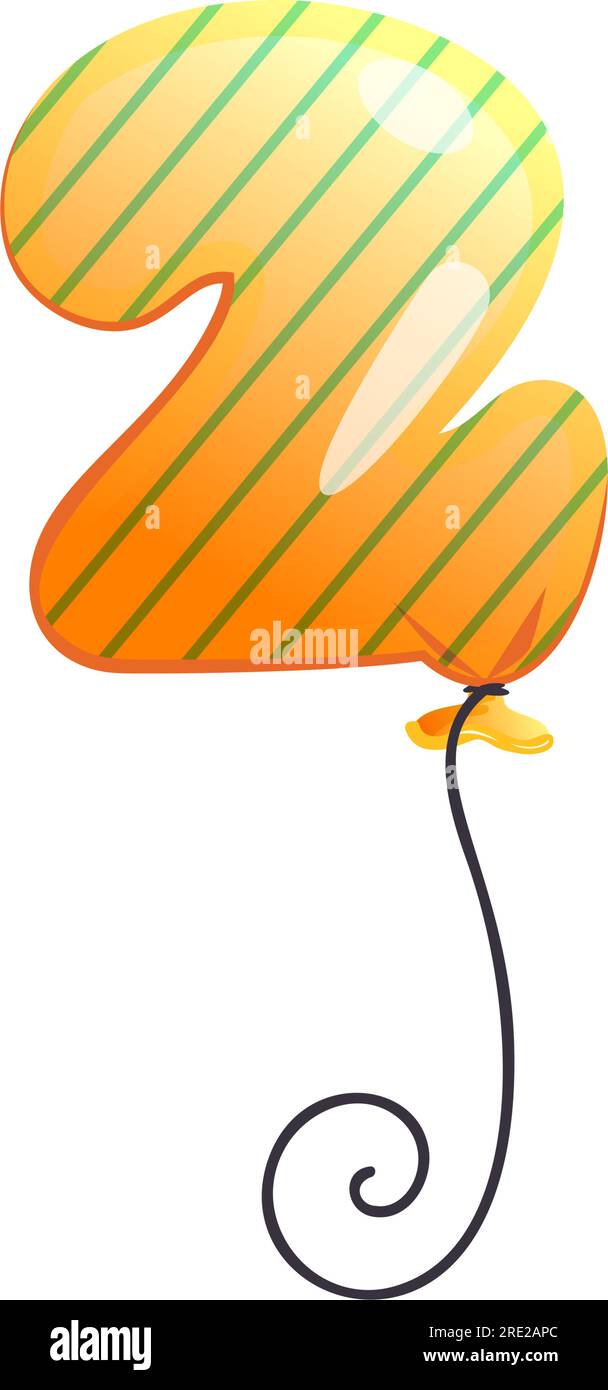Striped Orange balloon in shape of number two illustration Stock Vector ...