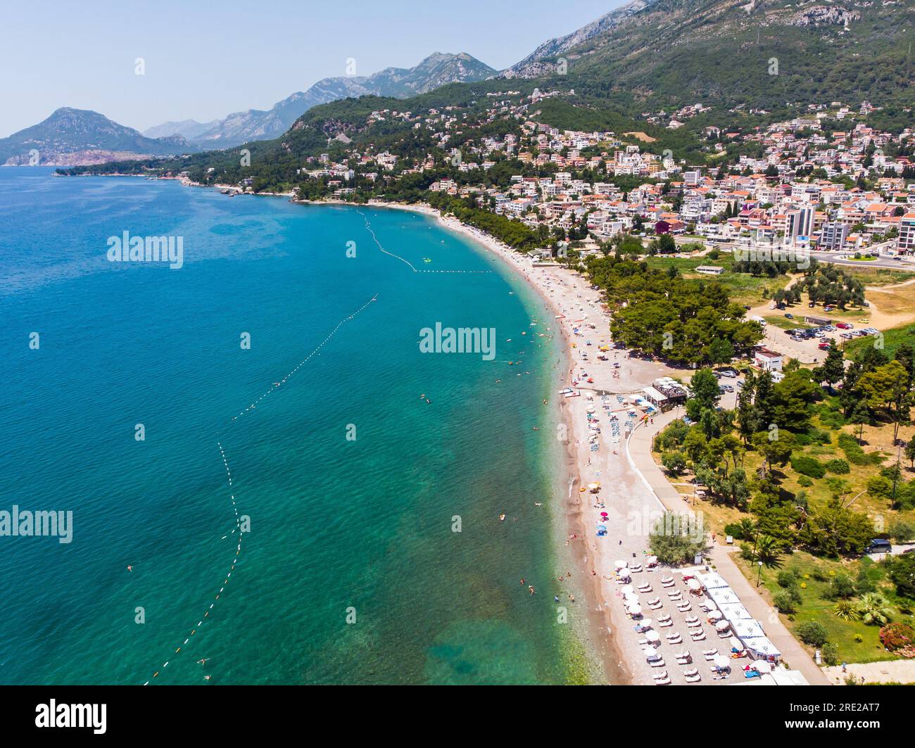 Aerial view of city Bar , Montenegro and Adriatic Mediterranean sea ...