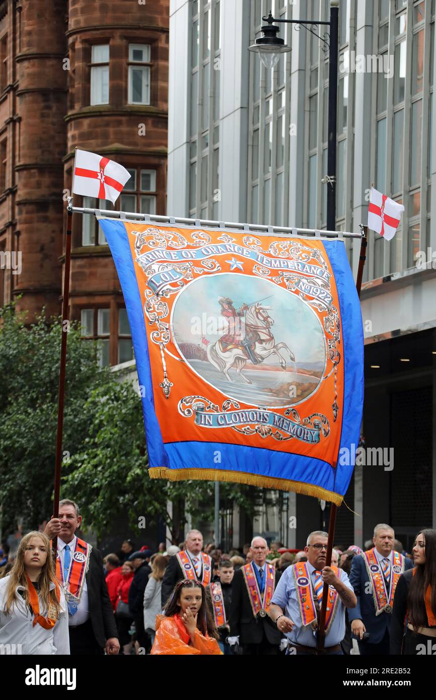 Protestants marching through Belfast on The Twelfth Stock Photo - Alamy
