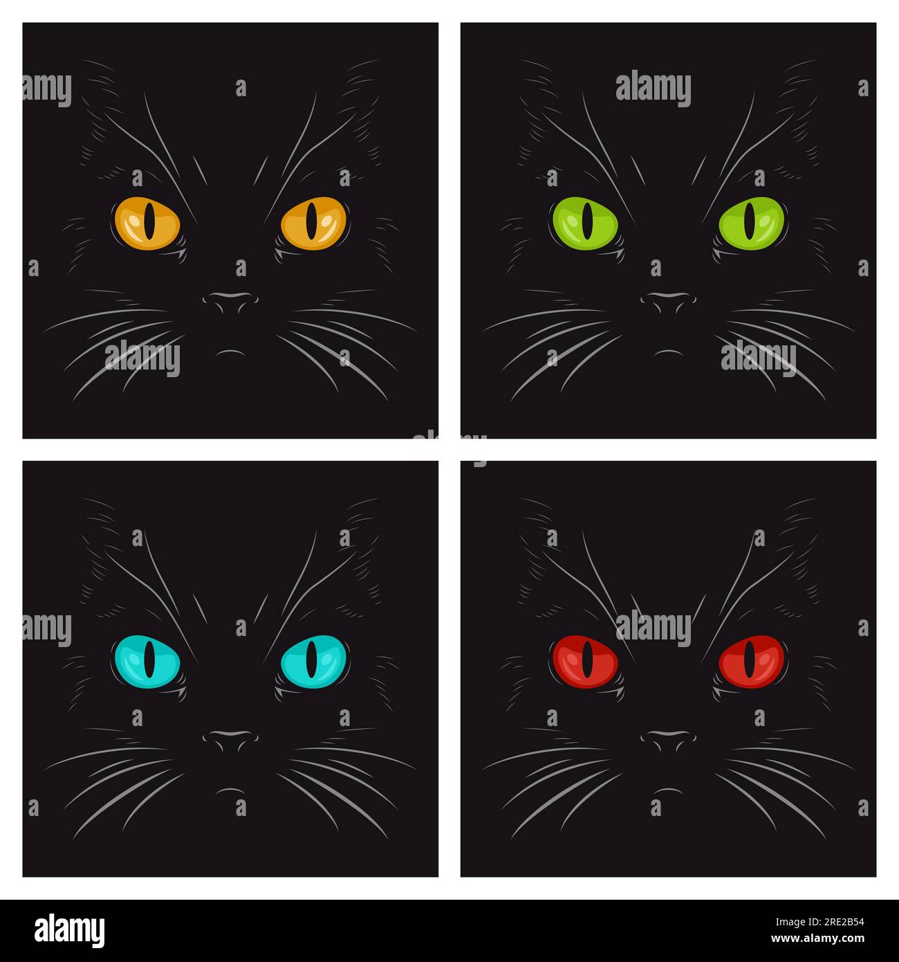 Vector Flat Yellow, Green, Blue, Red Cats Eye of a Black Cat in the ...