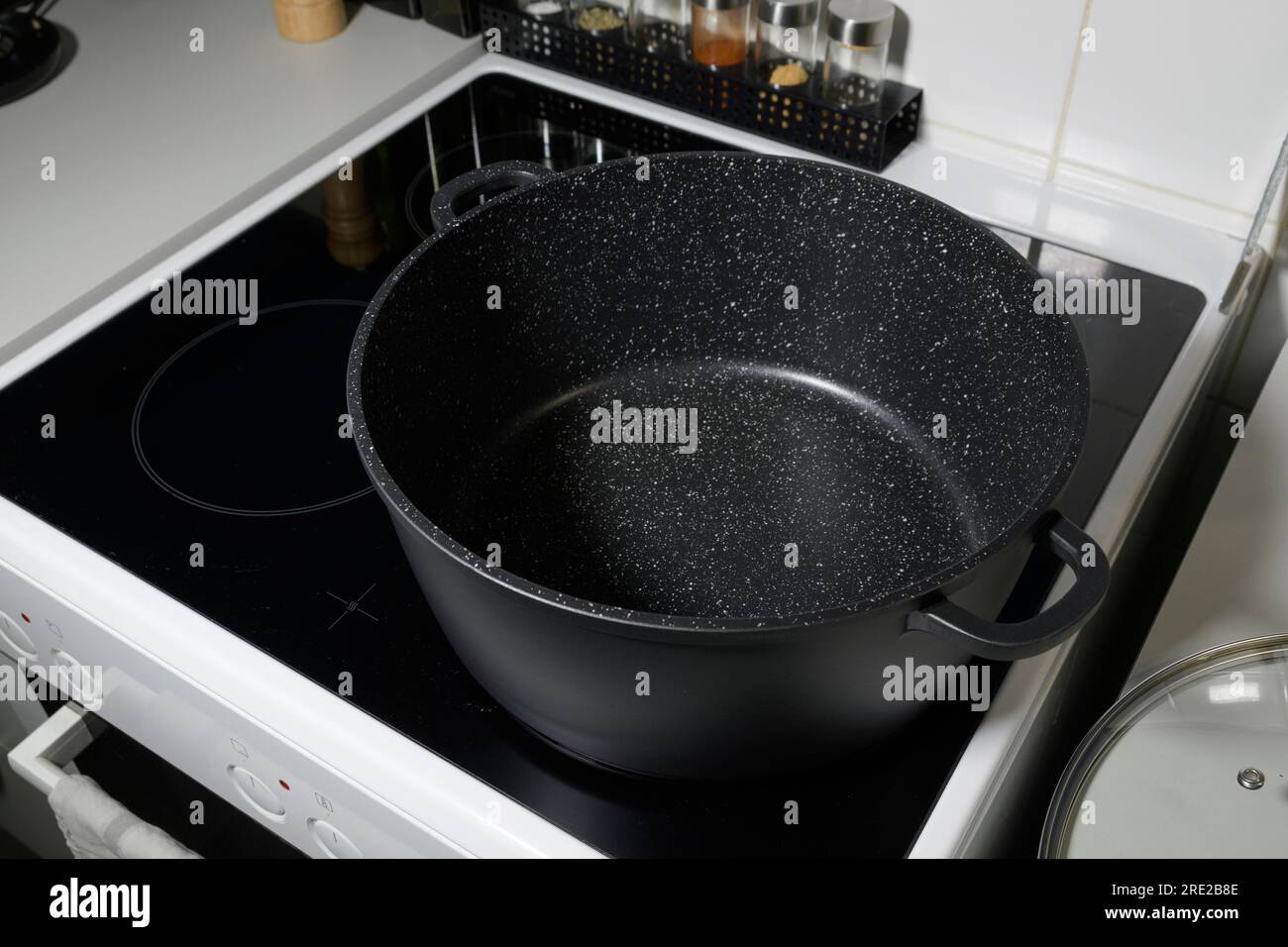 Empty stock pot with Non-stick marble coating inside with lid removed ...