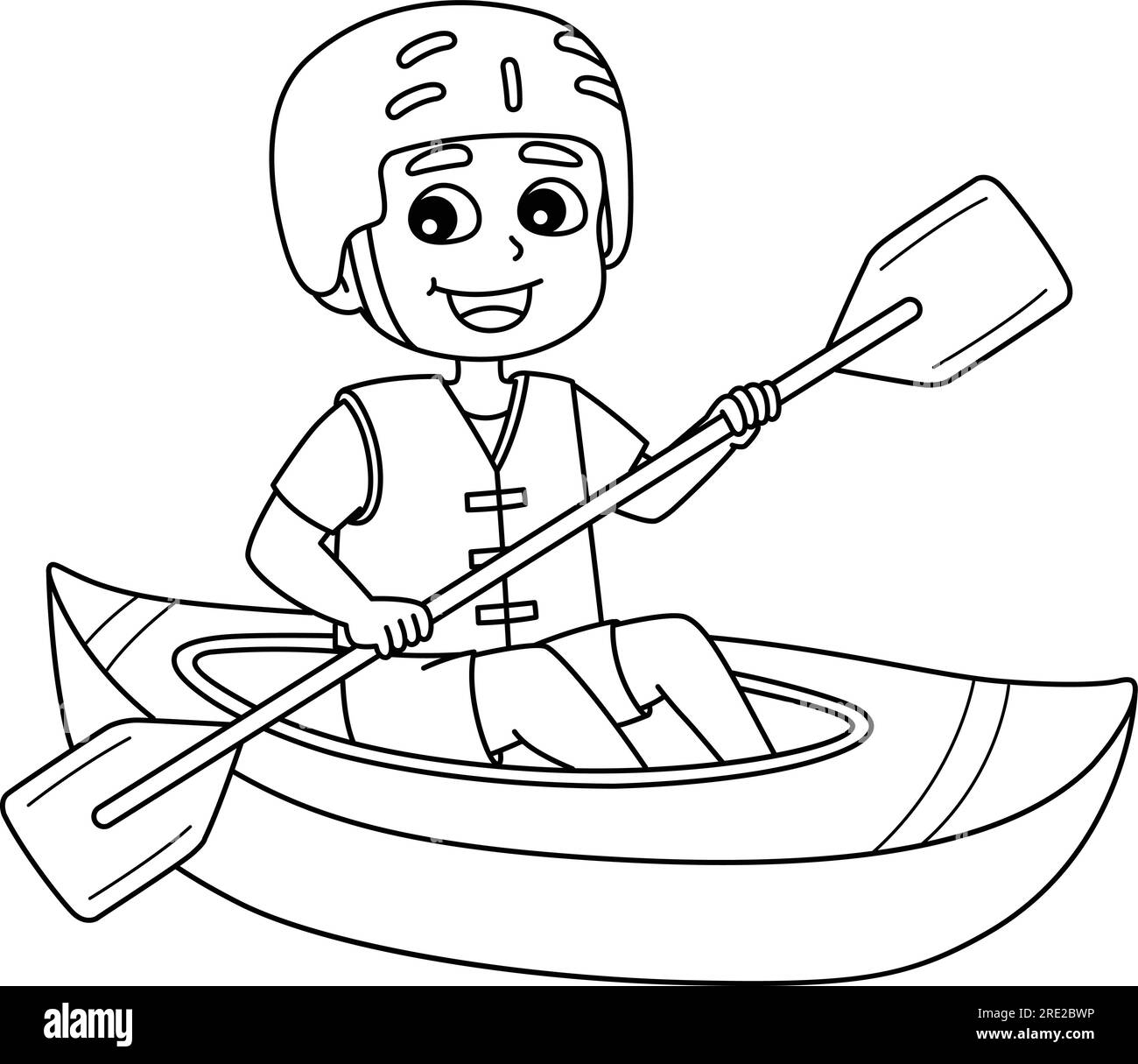 Boy Kayaking Summer Isolated Coloring Page Stock Vector Image & Art - Alamy