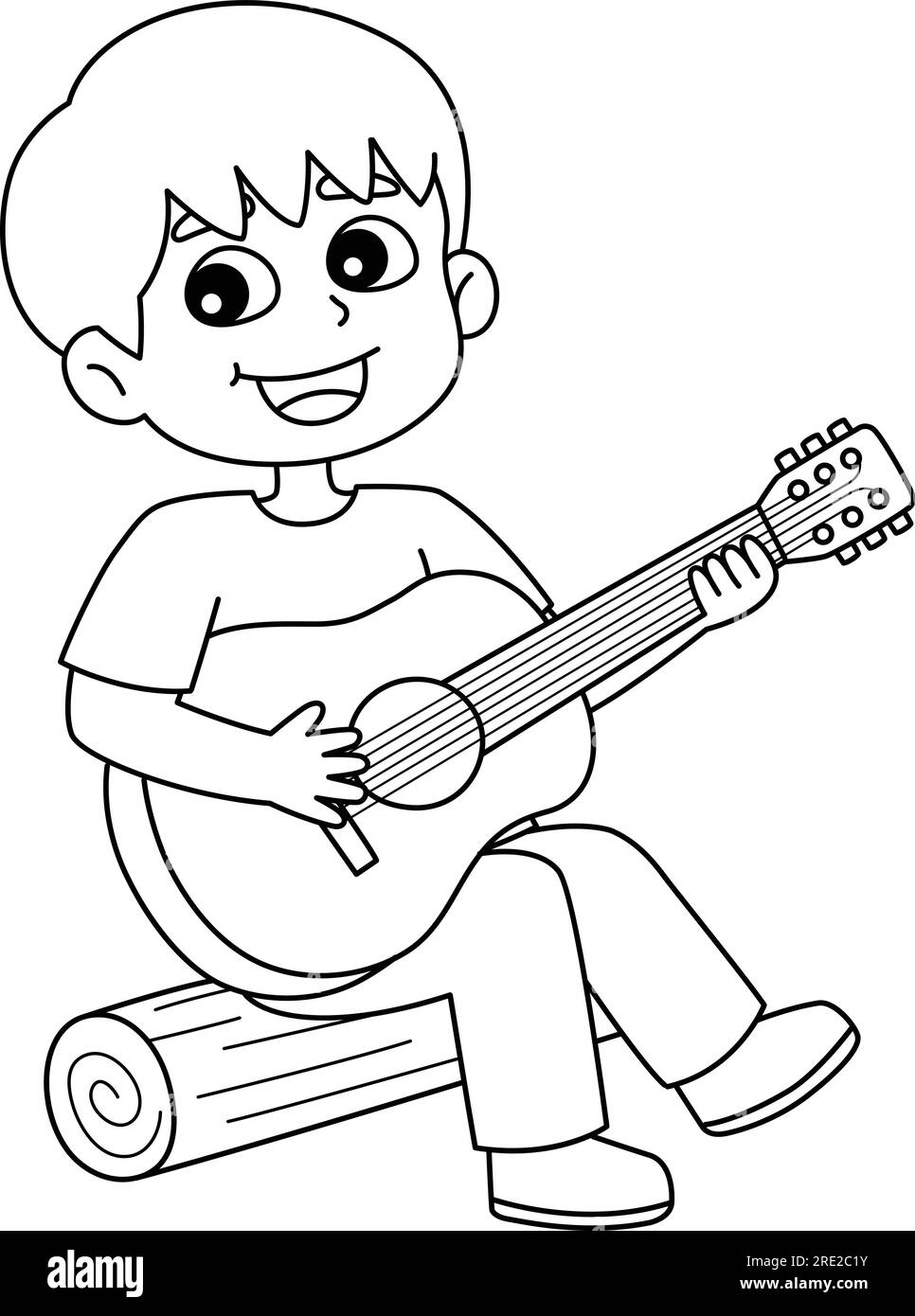 Boy Playing Guitar Isolated Coloring Page for Kids Stock Vector Image ...