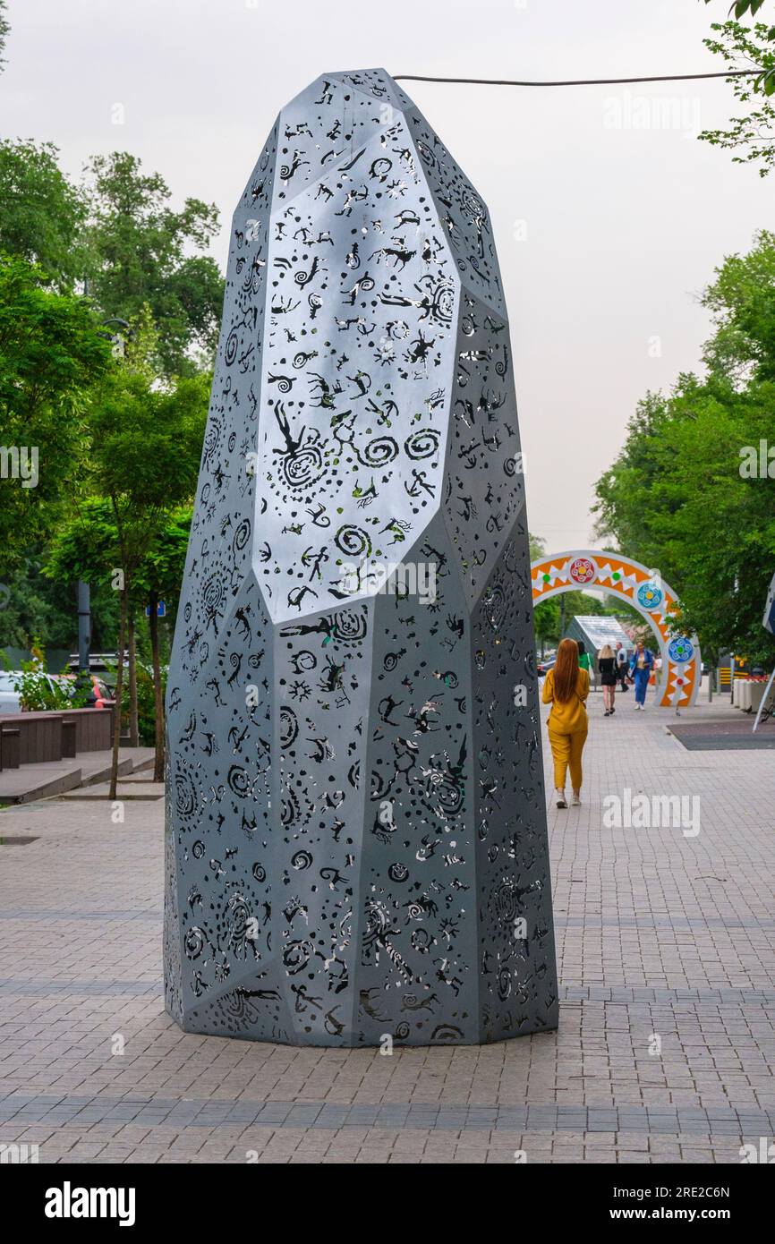 Kazakhstan, Almaty. Sculpture Representing Prehistoric Stone Carvings ...