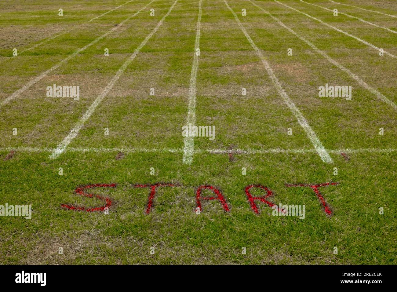 The start line on a running track. For a school sports day Stock Photo ...