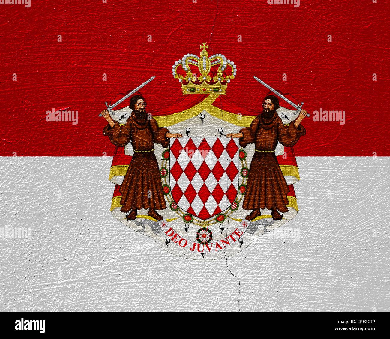 Flag and coat of arms of Principality of Monaco on a textured ...